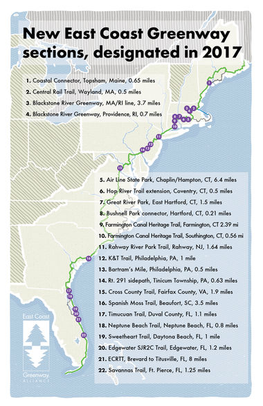 East Coast Greenway - Greenway grows in 2017: Meet our newest sections