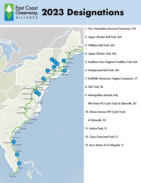 East Coast Greenway - 2023 East Coast Greenway Designations